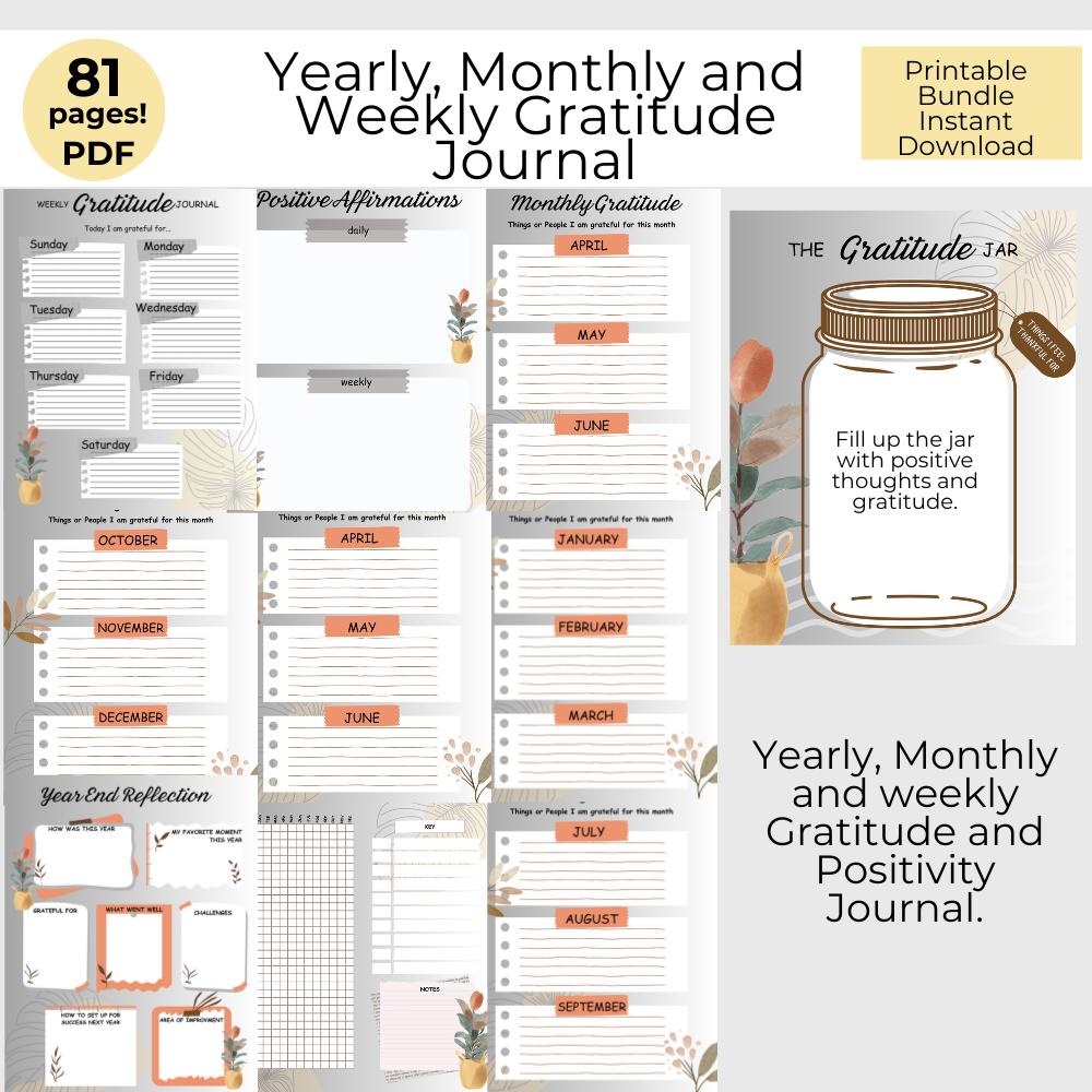 Gratitude Journal or Binder, Printable Gratitude Workbook, Goal Planner ...