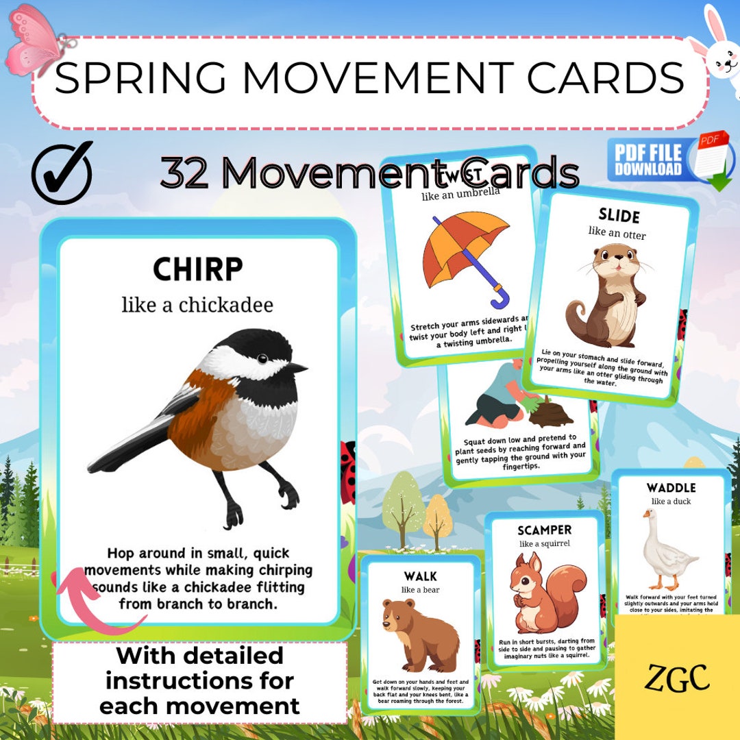 Printable Animal Movement Activity Cards, Action Cards, Circle Time ...