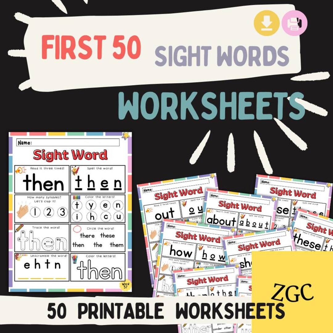 Sight Words Bundle Package, Early Learner Practice Worksheets, Phonics ...