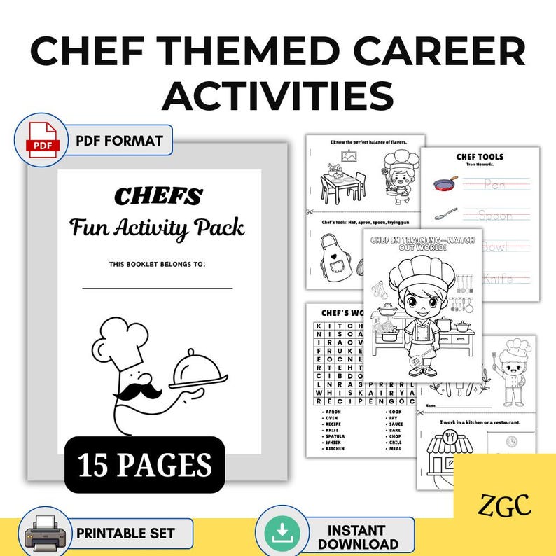 Chef Pretend Play Printables for Kids | Career Role Play Pack | Cooking ...