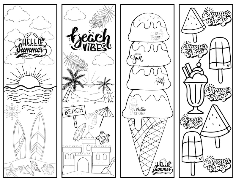 Summer Bookmarks to Color for Kids | Printable Reading Rewards (PDF) - Etsy