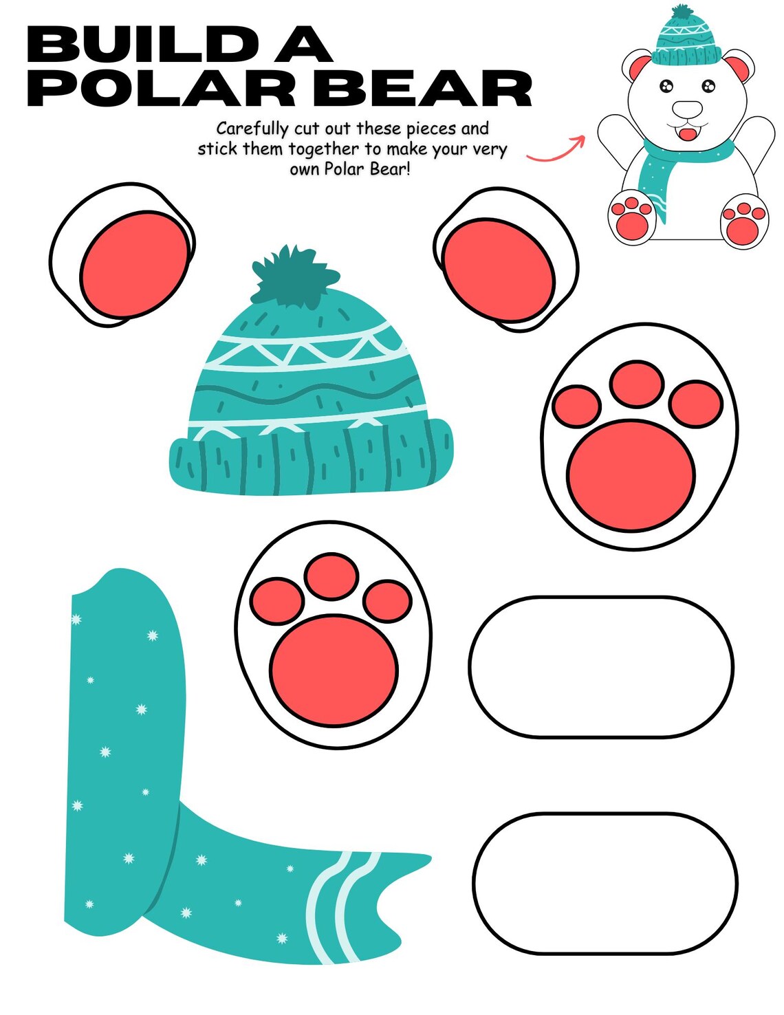 Build a Polar Bear Printable, Winter Polar Bear Kids Craft, Build a ...