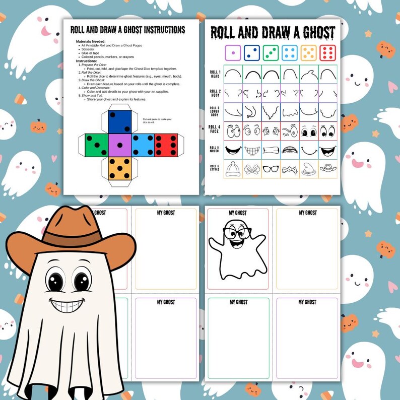 Roll the Dice to Draw a Ghost, Halloween Drawing Activity, Fall Art ...