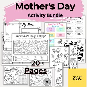 Mother's Day Printable Bundle | Coloring Cards, Bookmarks & Placemats ...