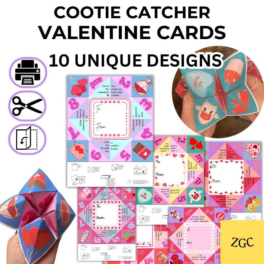 Valentine Cootie Catcher Printable | Valentine Fortune Teller for Kids ...