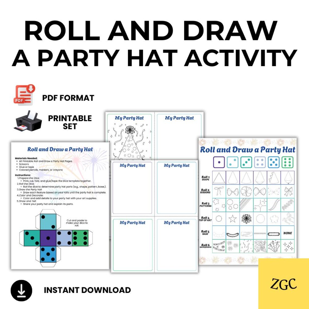 Roll & Draw New Year Party Hat Game | Kids Winter Activity (PDF) - Etsy