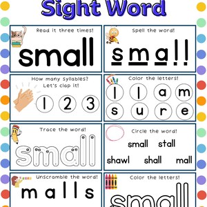 50 Sight Words Worksheets for Kindergarten | Printable Literacy Centers ...