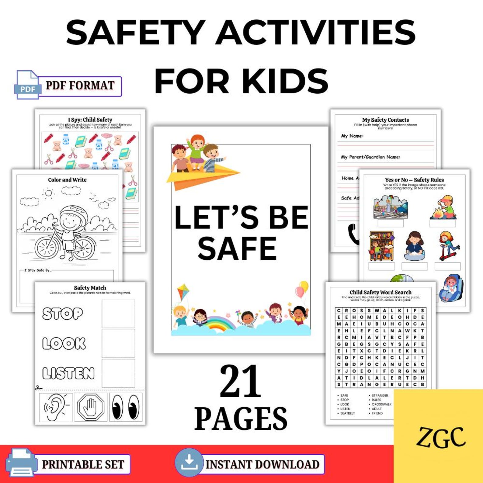 Child Safety Activity Pack, Printable Worksheets (digital Download) - Etsy