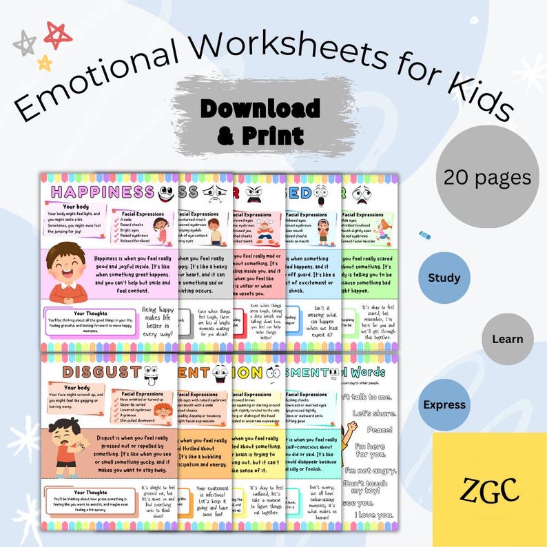 Social Emotional Feelings Worksheets for Kids, School Counselling ...