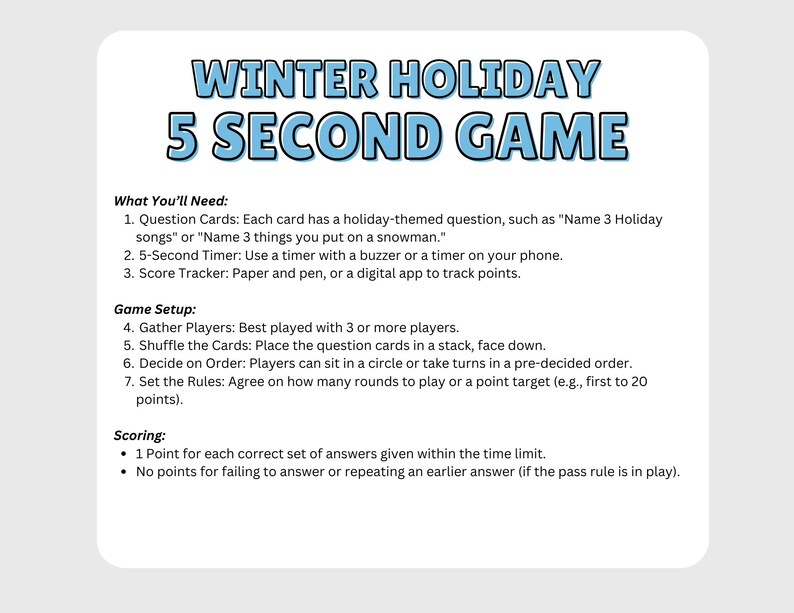 5 Second Game Printable | Fun Party Game for Kids & Adults | Family ...