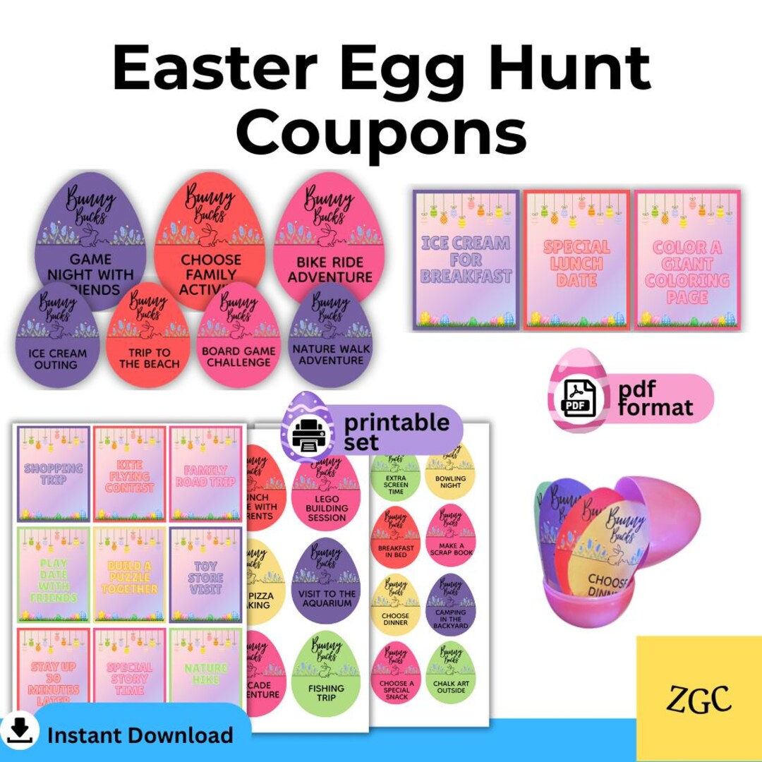 Printable Easter Egg Hunt Coupons for Kids, Fun Reward Vouchers, Easter ...