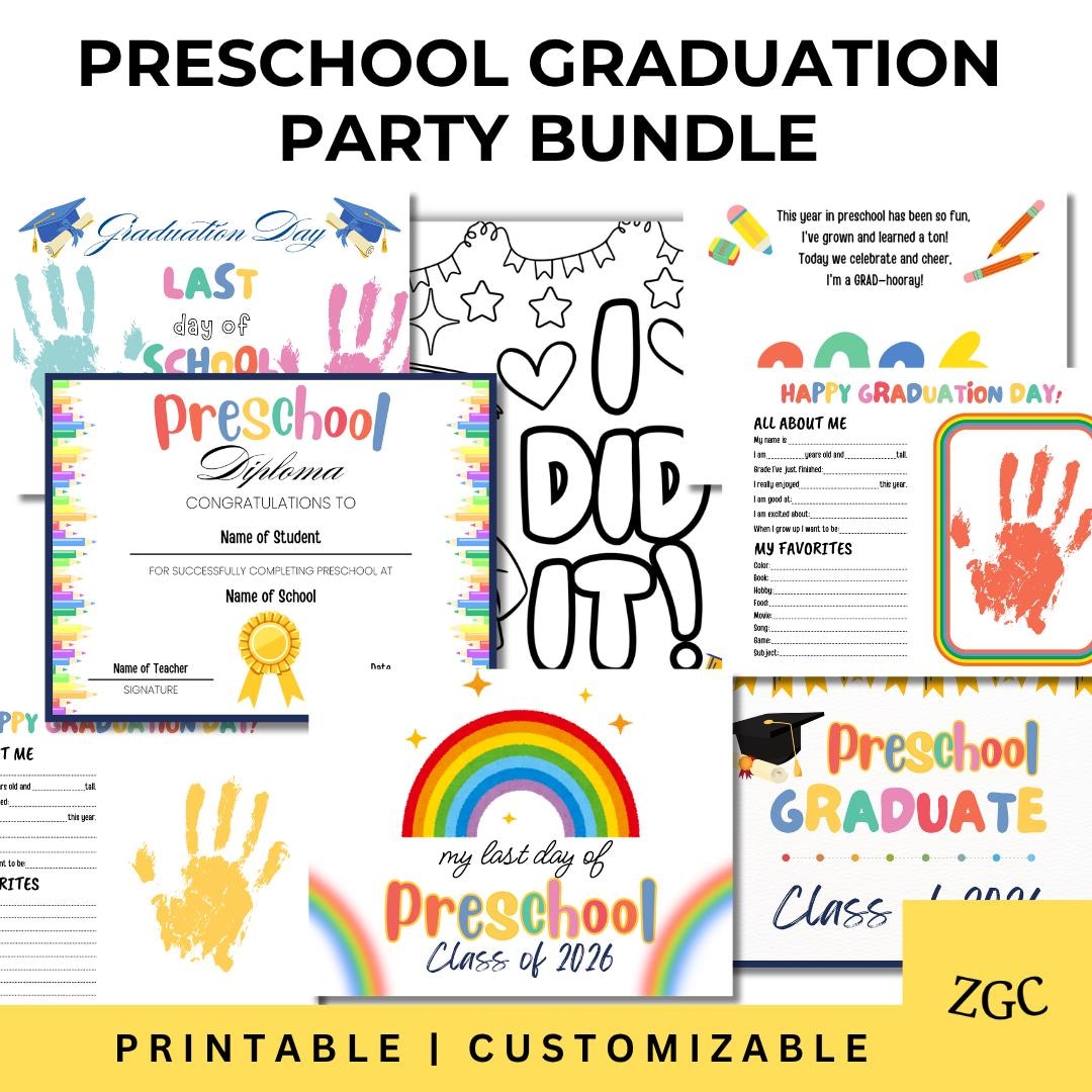 Preschool Graduation Bundle Printable, Editable Certificate, Graduation ...