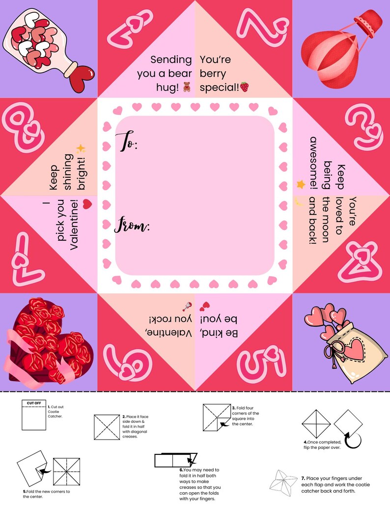 Valentine Cootie Catcher Printable | Valentine Fortune Teller for Kids ...