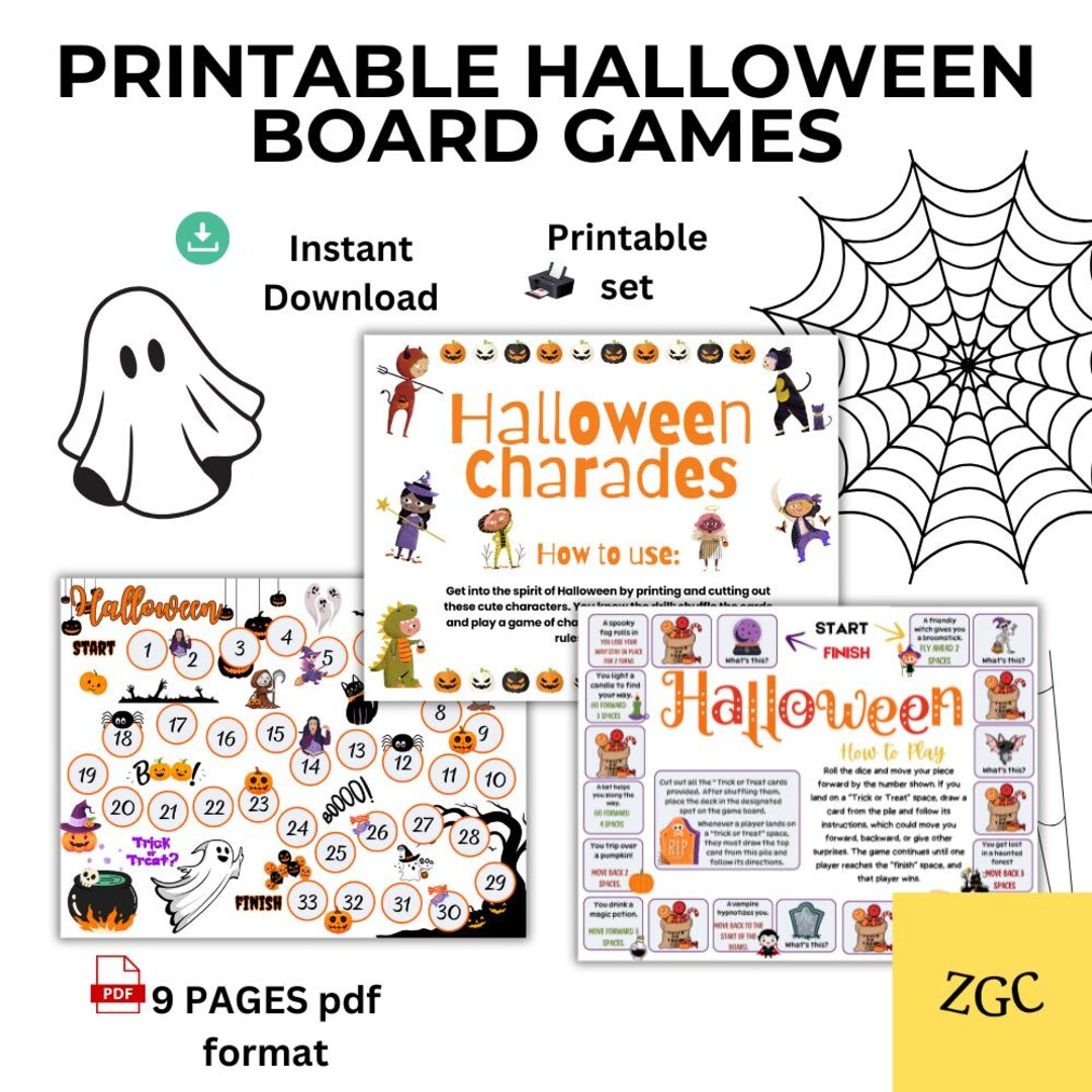 Printable Halloween Charades & Board Games Bundle | Fun Party Games for ...
