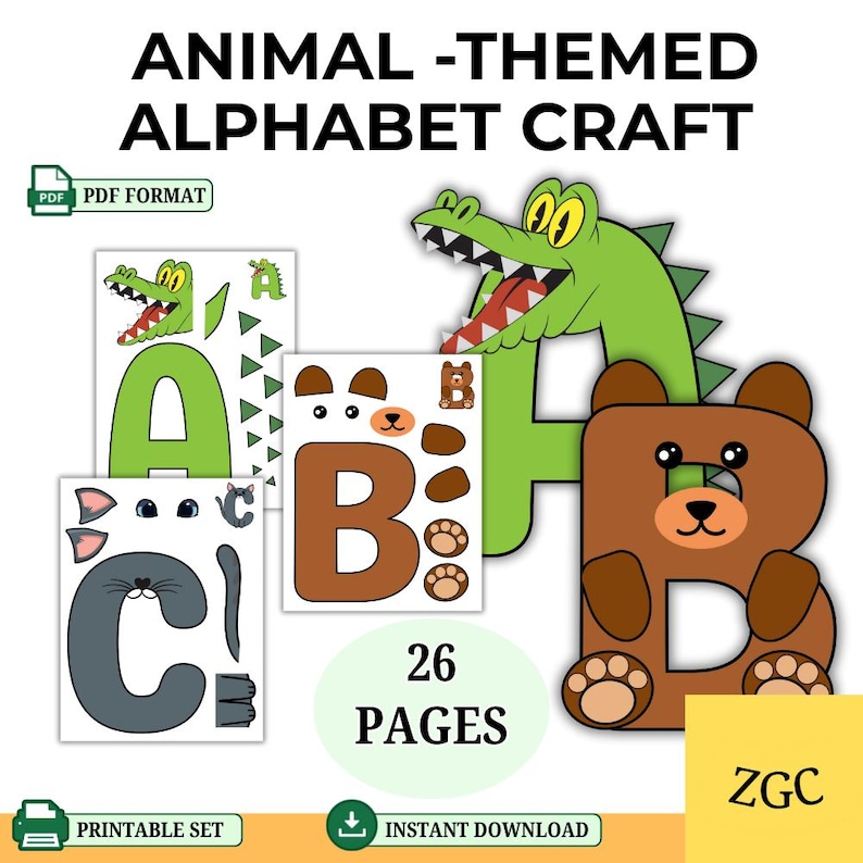Alphabet Animal Craft Printable – A-Z Phonics Worksheets (digital ...
