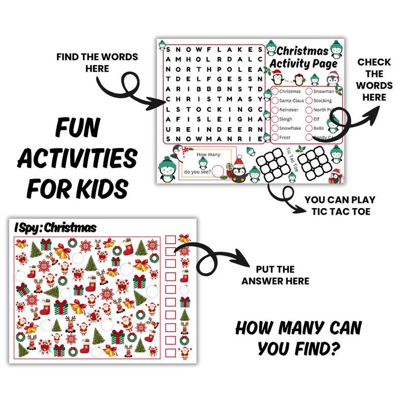 Kids Christmas Activity Pack | Printable Holiday Crafts & Games (PDF ...