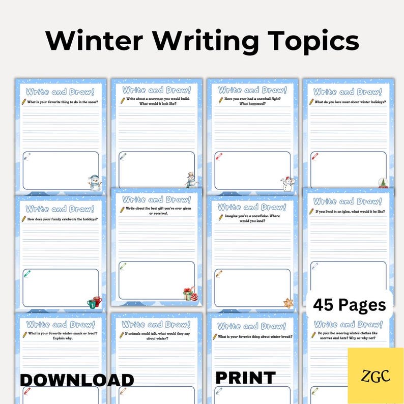 Winter Writing Prompts for Kids, Printable Journal Writing Activity ...