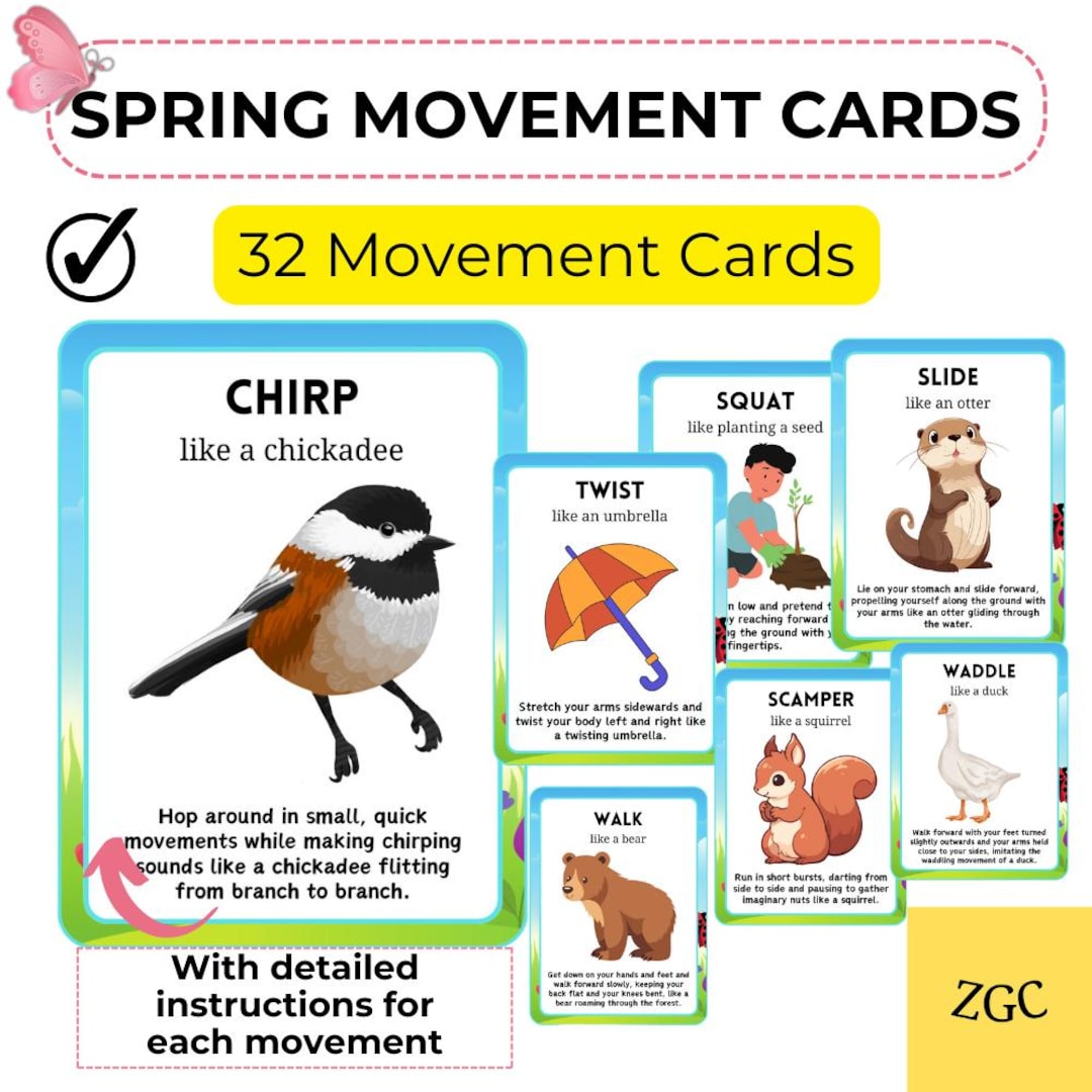 Spring Movement Cards for Kids - Gross Motor Activity, Brain Break ...