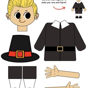Printable Build a Pilgrim Paper Craft for Kids | Fall Thanksgiving ...