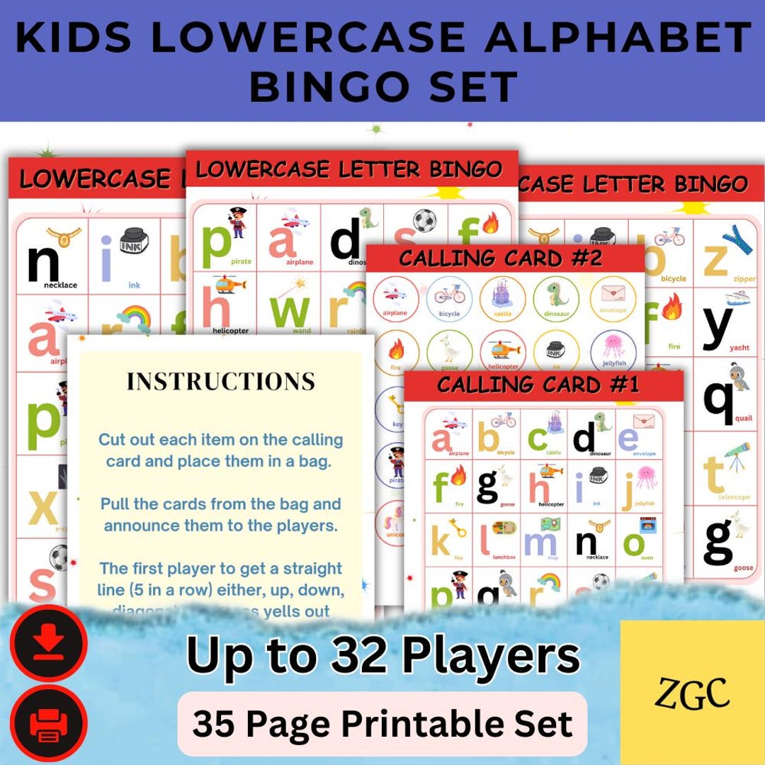 Lowercase Alphabet Bingo Game | 35 Page Printable | Kids Learning ...