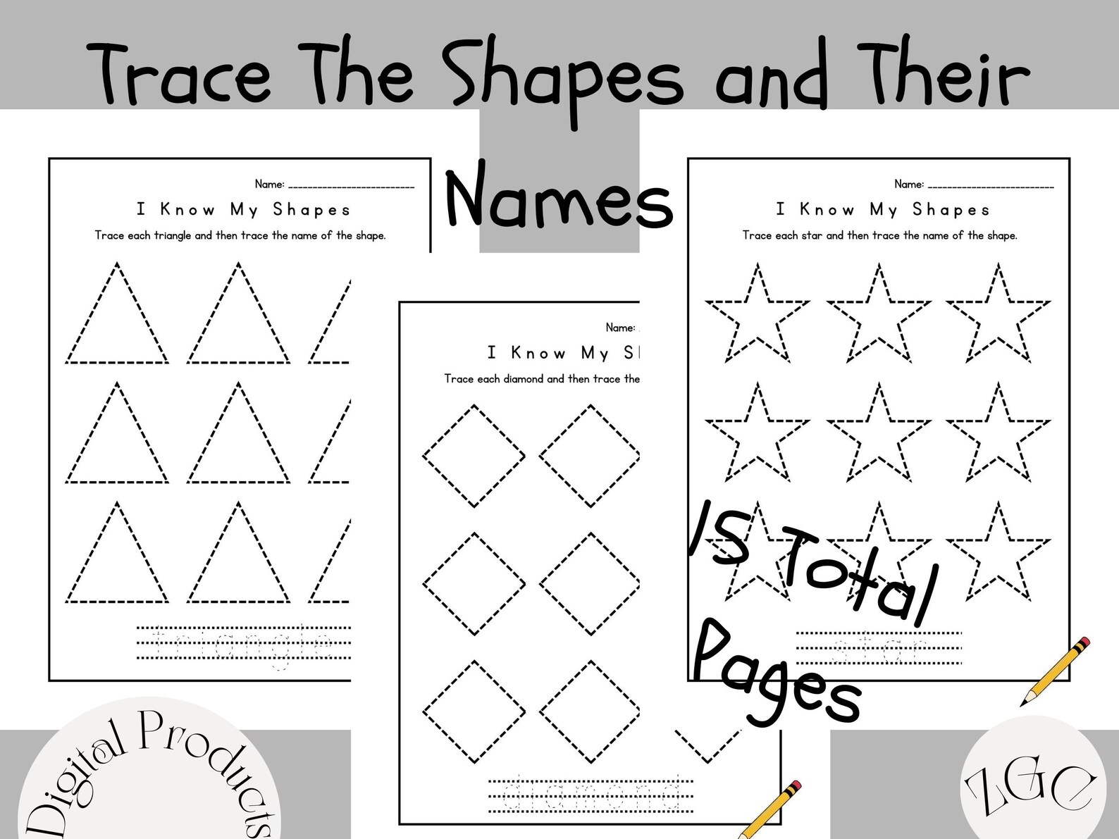 Trace the Shapes Worksheets, 12 Basic Shapes Tracing, Early Learner ...