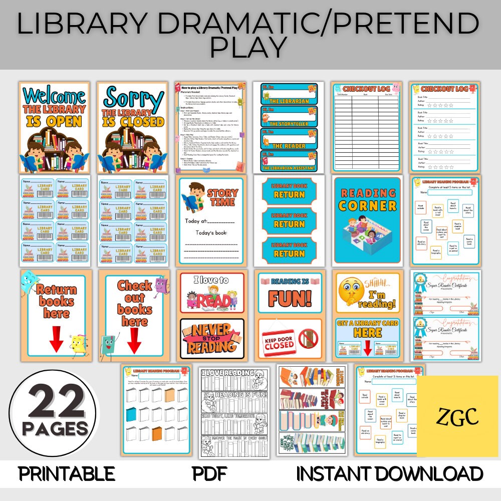 Library Printable Dramatic Play Labels, Library Pretend Play, Dramatic ...