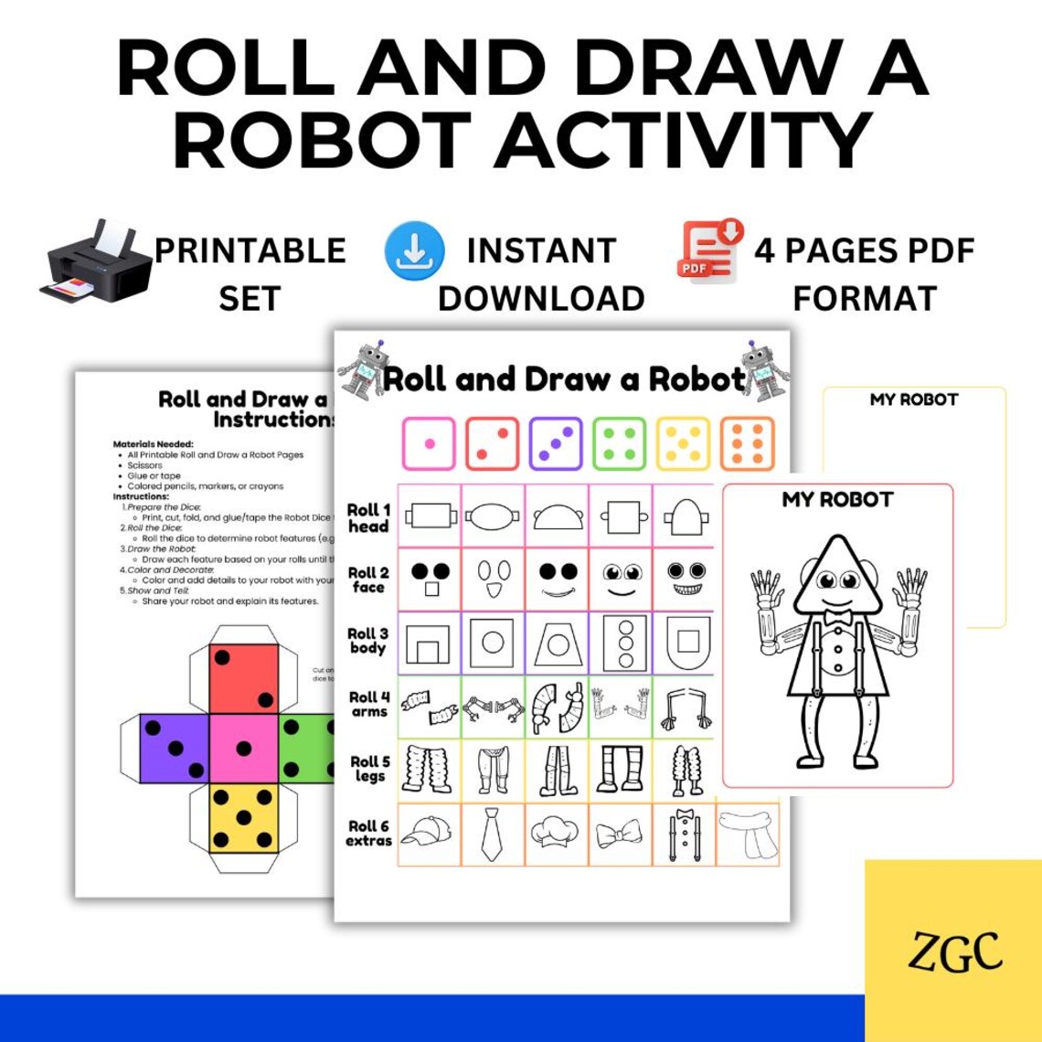 Roll and Draw a Robot Game | Fun Printable Robot Activity for Kids ...
