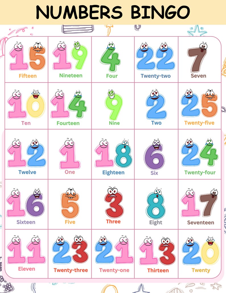 Numbers Bingo Game, Game for Numbers 1 25, Bingo Kids Game, Group ...