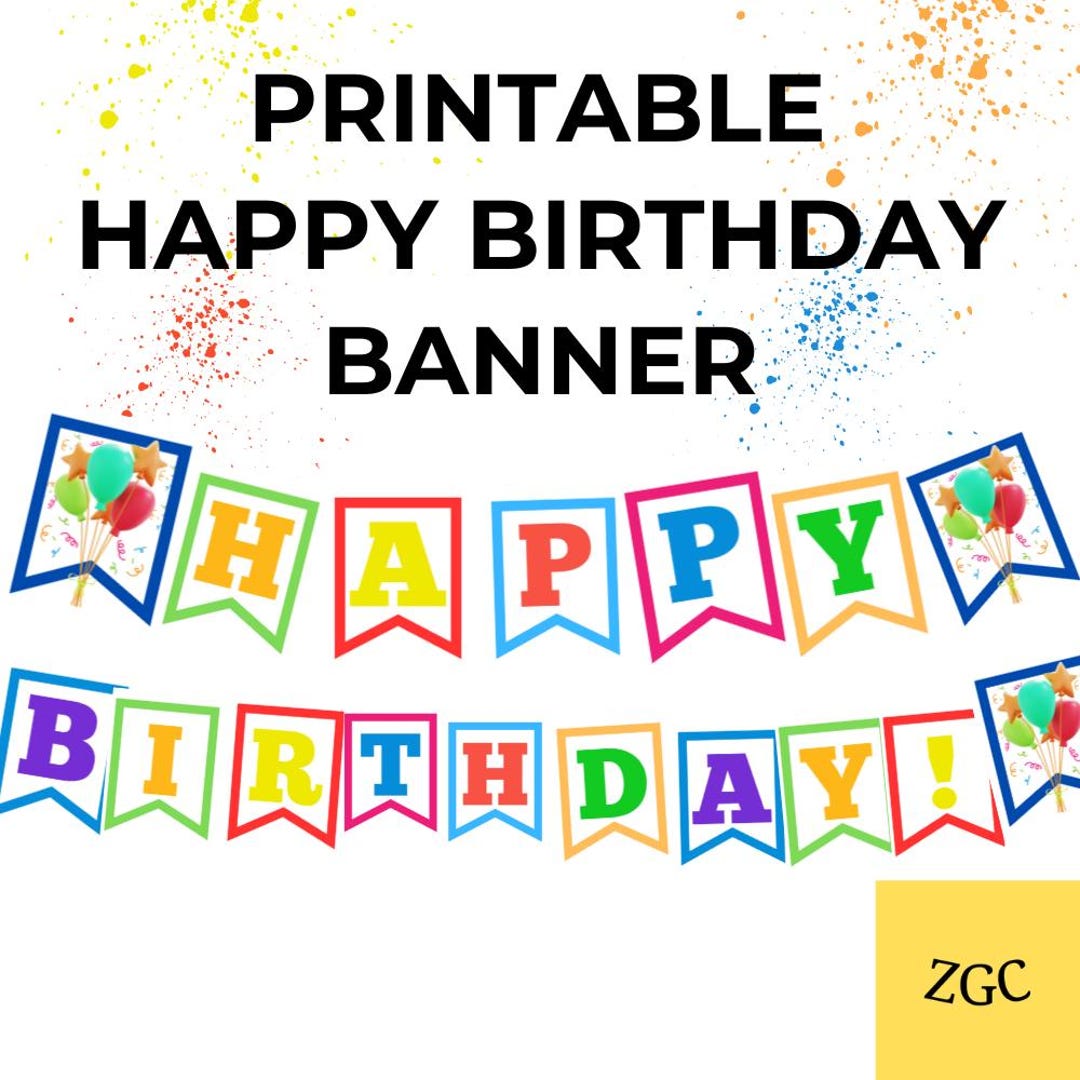 Printable Happy Birthday Banner, Colorful Party Decoration (digital ...