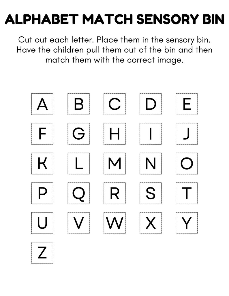 ABC Sensory Bin Printables, Hands on Alphabet Matching Game, Abc Bin ...