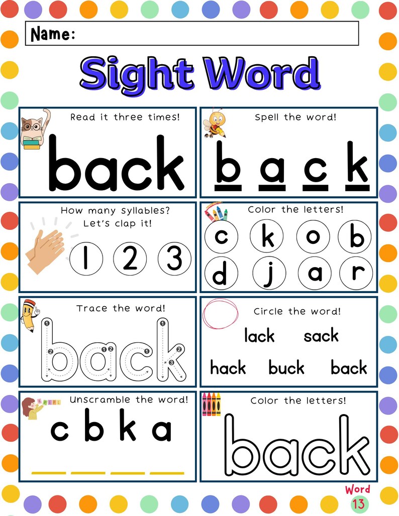 50 Sight Words Worksheets for Kindergarten | Printable Literacy Centers ...
