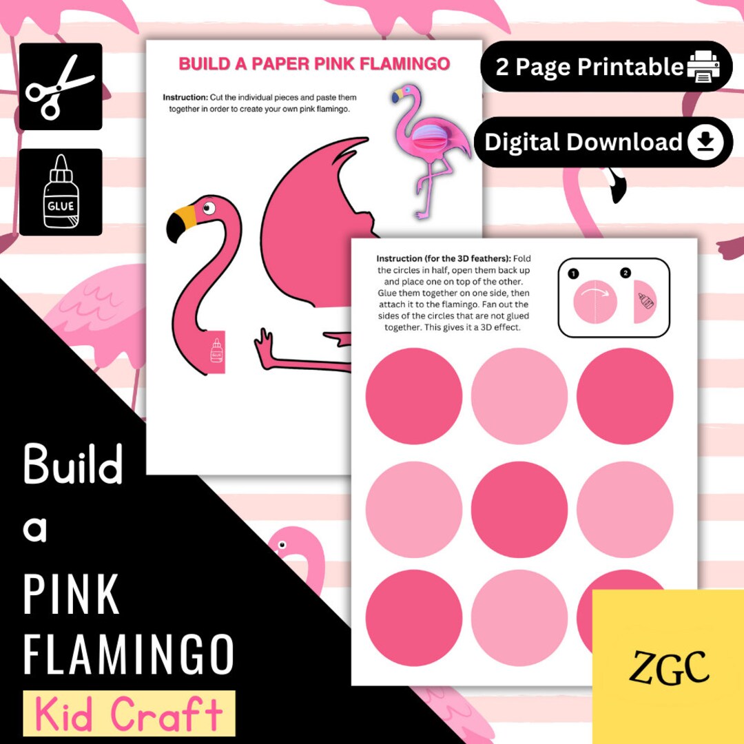 Kids Cut and Paste Build a Flamingo Craft, Fun Kids Art Activity ...