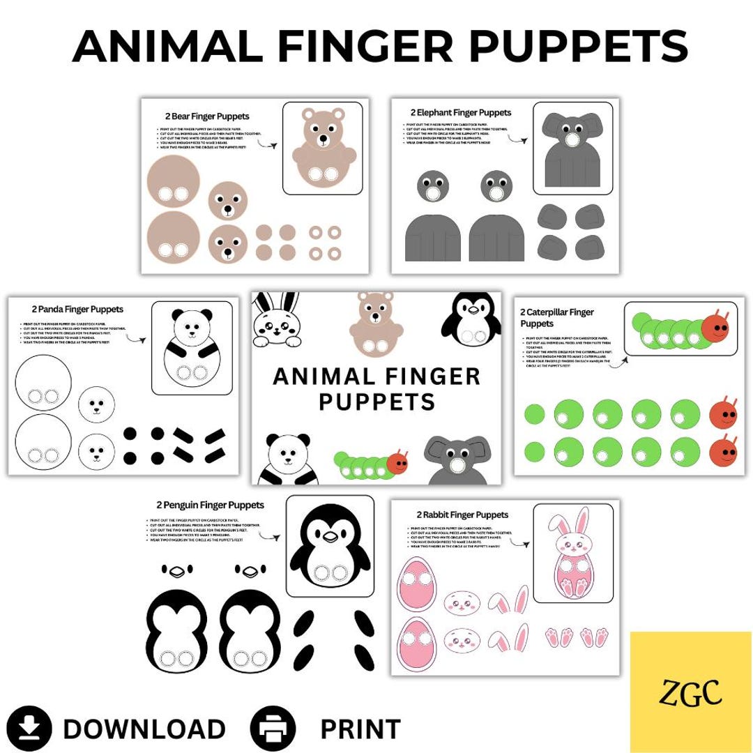 Printable Animal Finger Puppets for Kids | DIY Paper Puppet Craft ...