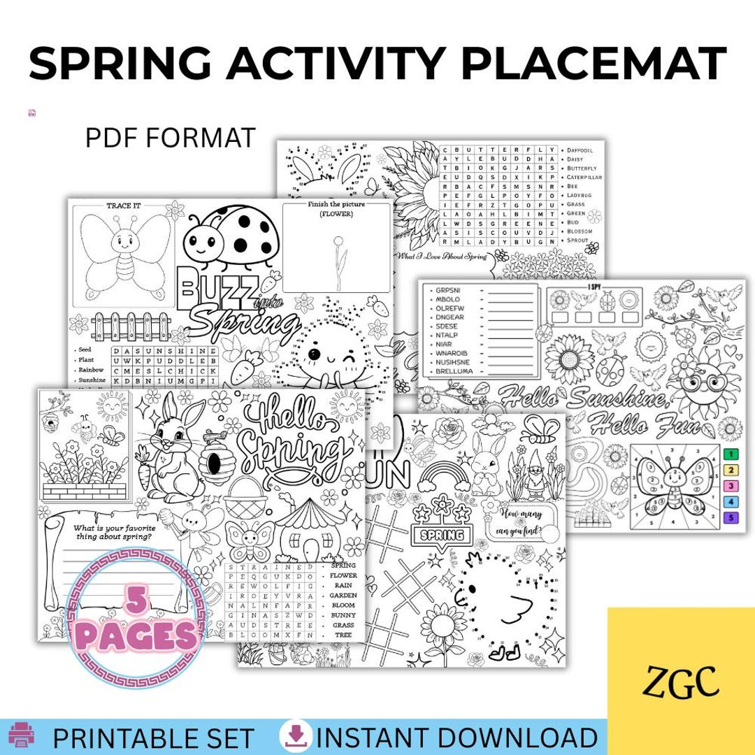 Spring Activity Placemat Printable | Kids Word Search, Maze & I Spy ...