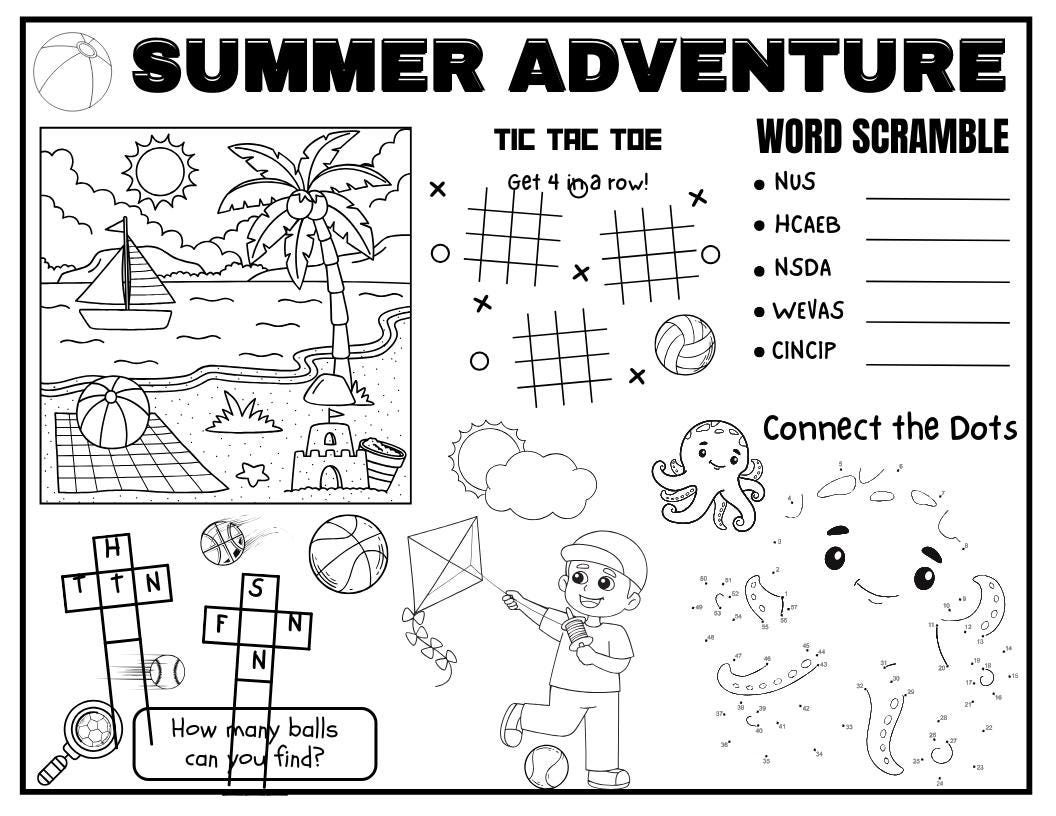 Printable Summer Activity Placemats for Kids | Road Trip Games PDF ...