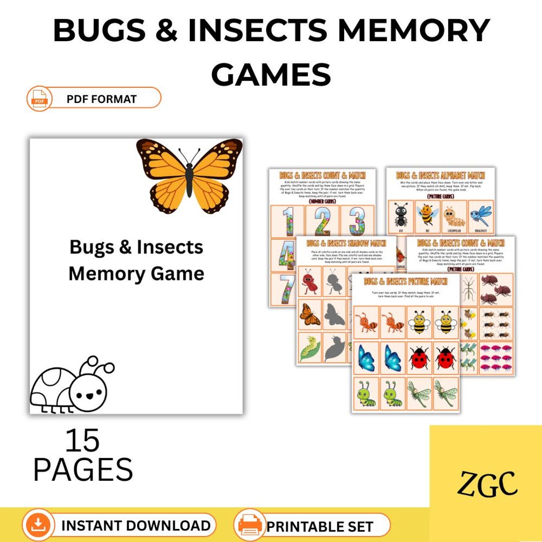 Bugs & Insects Memory Game Printable | Matching Game for Kids ...