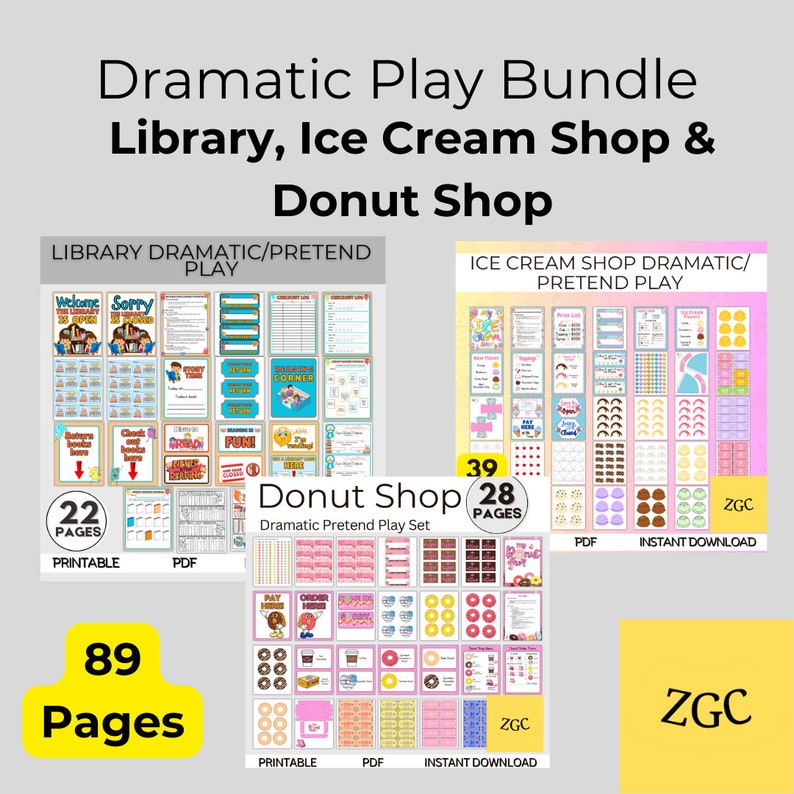 Library, Ice Cream, Donut Shop Drama Pretend Play, Dramatic Play ...