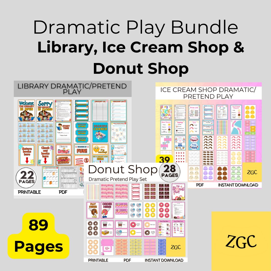 Library, Ice Cream, Donut Shop Drama Pretend Play, Dramatic Play ...