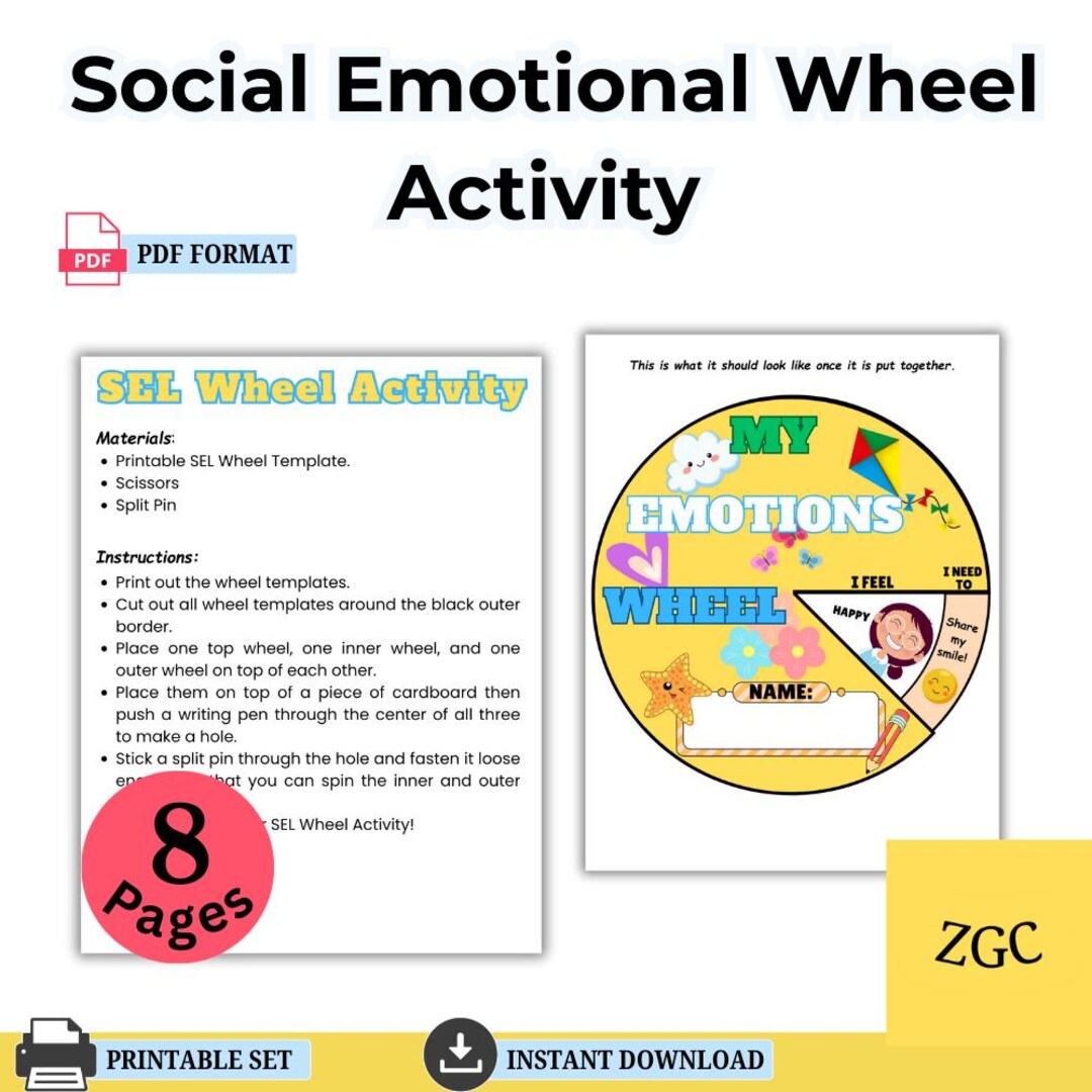 Printable Social Emotional Learning Wheel | Feelings Chart for Kids ...