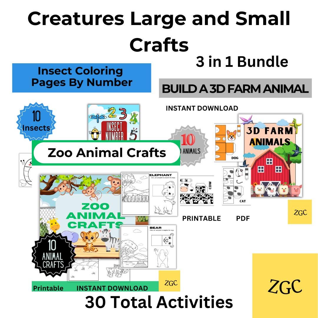 Spring Animal Crafts Bundle for Kids | Farm, Zoo and Insect Craft ...