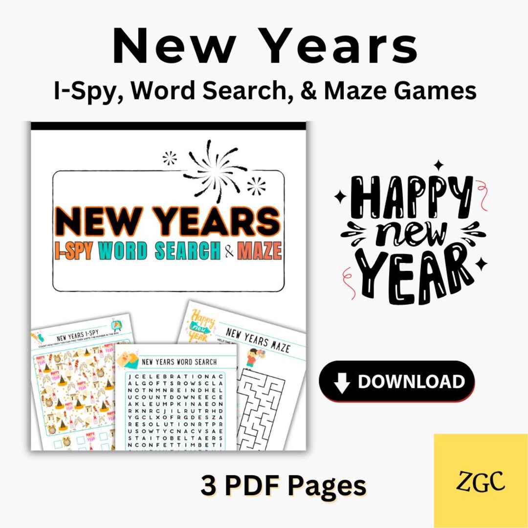 New Years Printable Games for Kids, Word Search, Maze, I Spy New Years ...