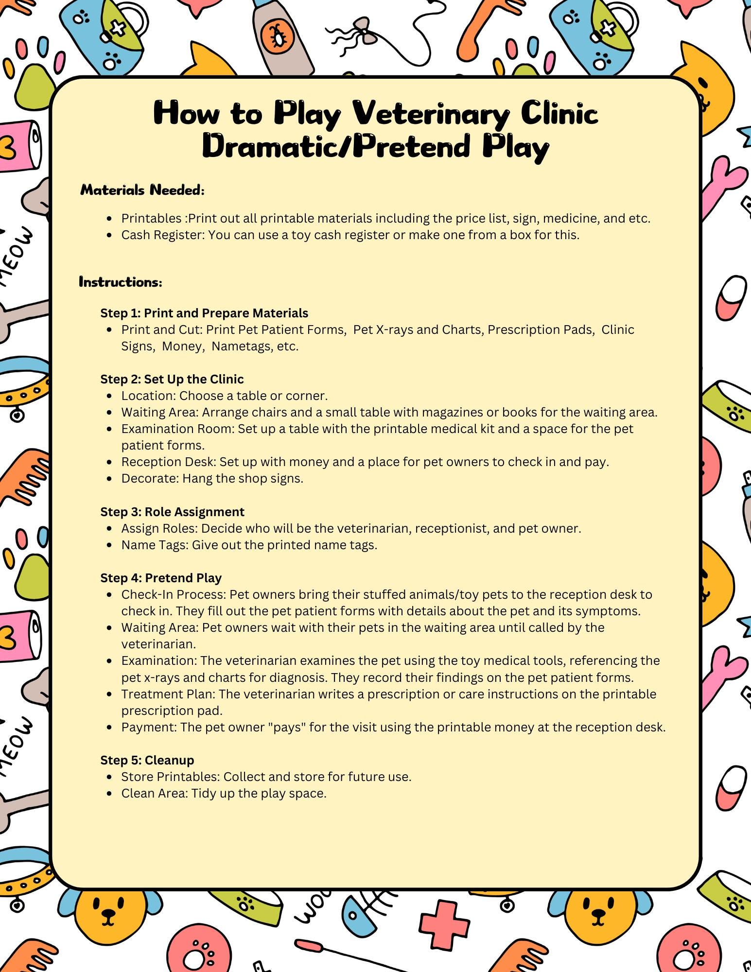 Printable Veterinary Clinic Cut Outs, Veterinarian Pretend Play Signs ...