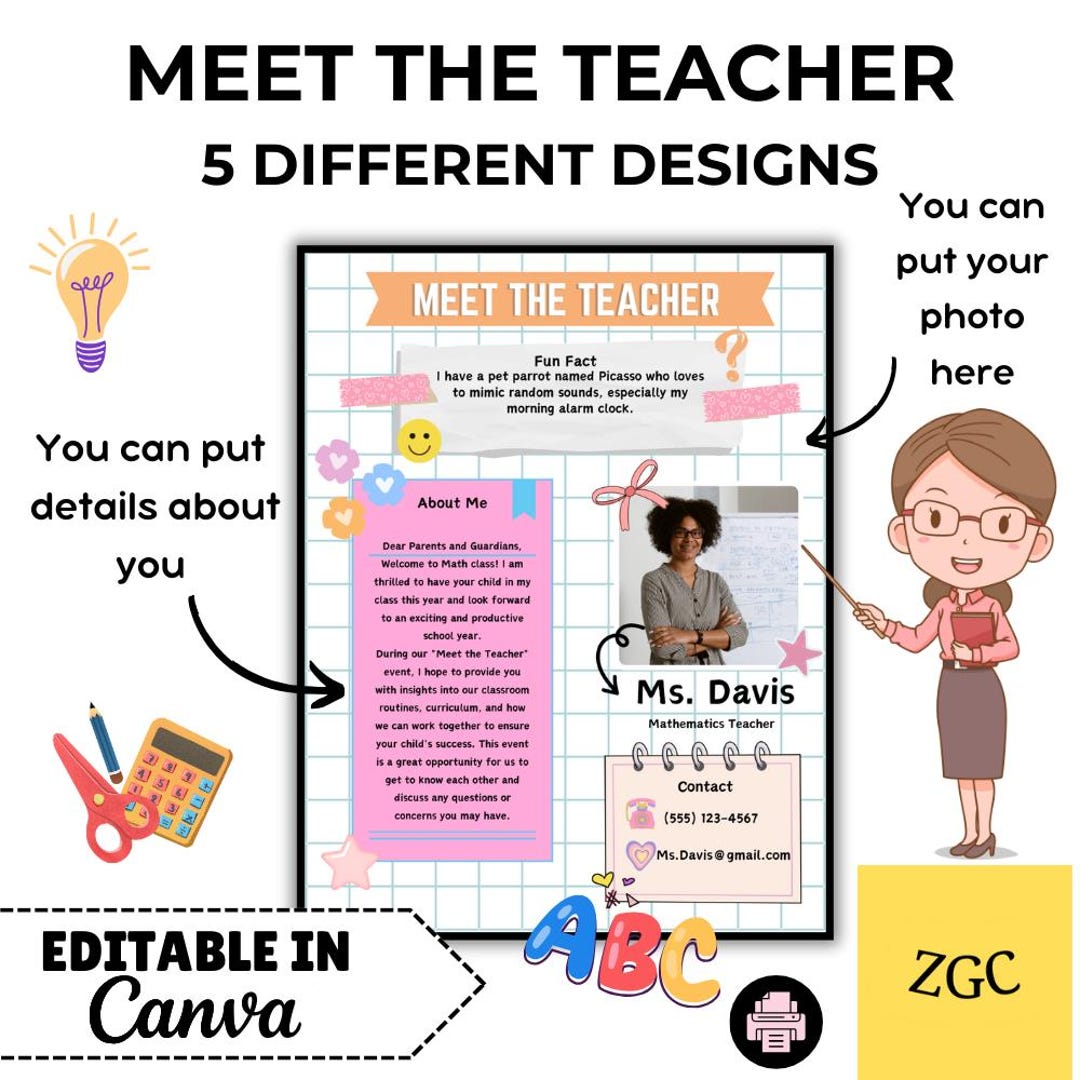 Editable Meet the Teacher Template | Back to School Handout (PDF) - Etsy