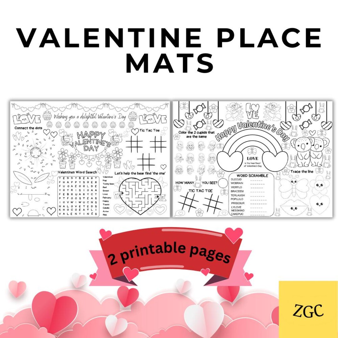 Valentine’s Day Activity Placemats for Kids | Printable Valentine ...