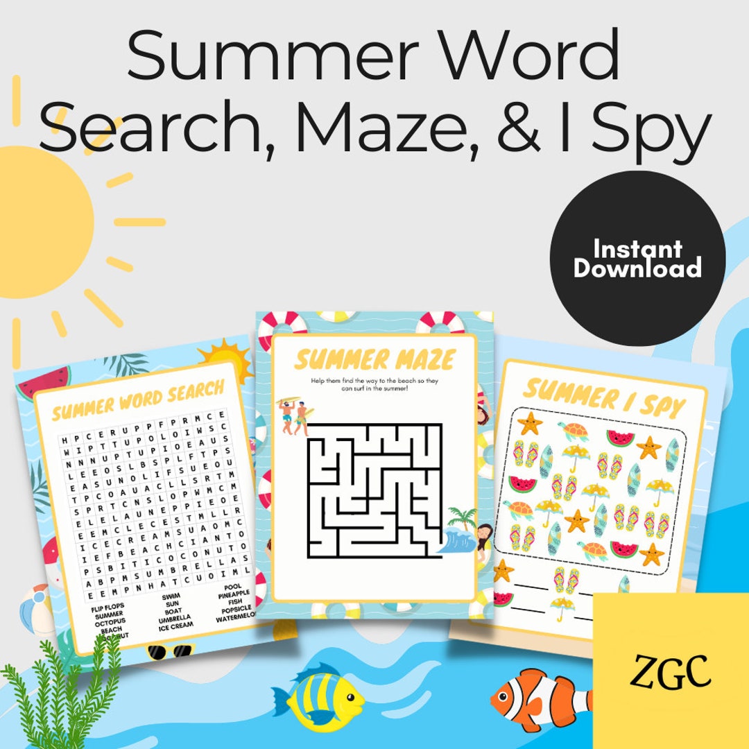 Summer Printable Games, Word Search, Maze, I Spy Summer Worksheets ...