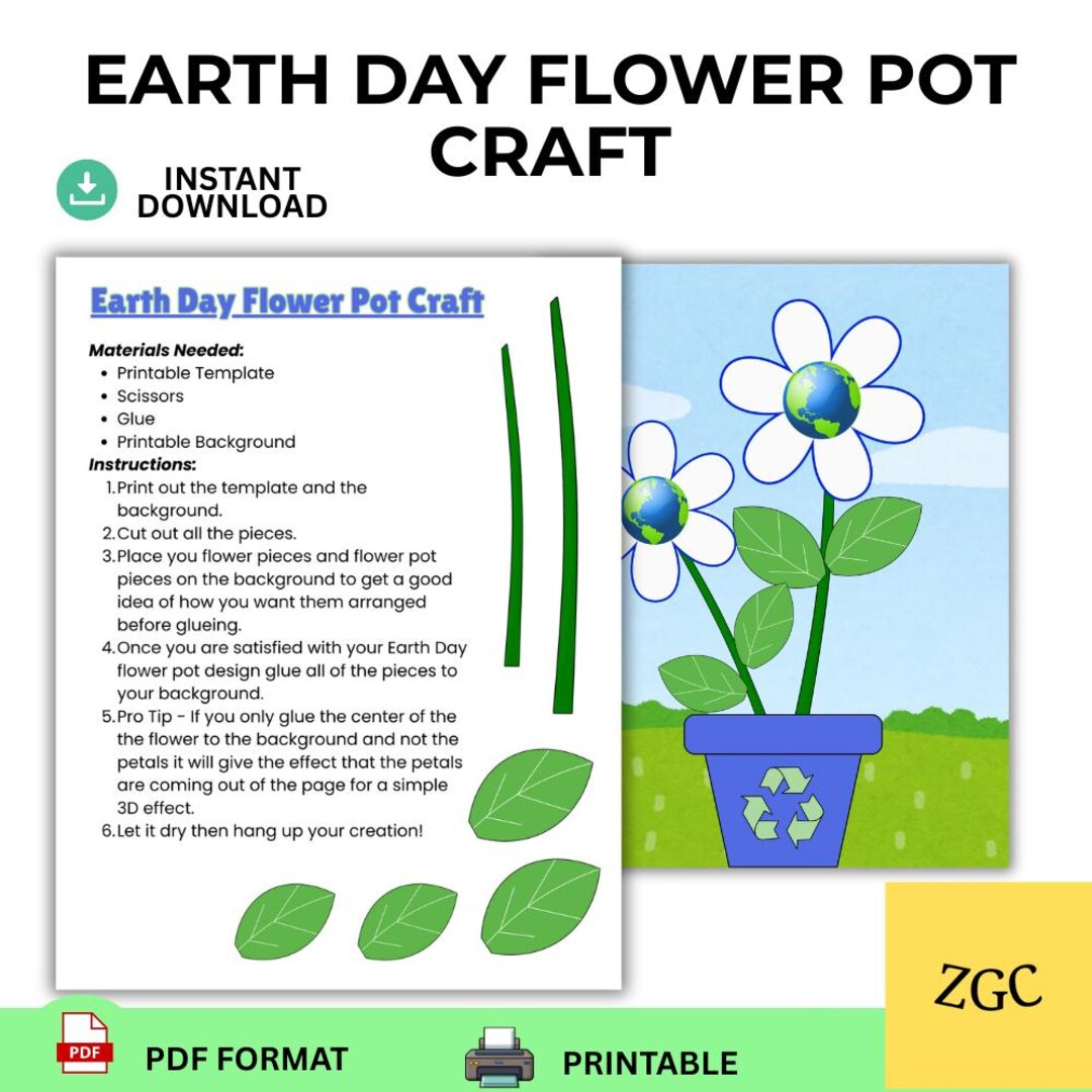 Earth Day Flower Pot Craft Printable | 3D Earth Day Activity ...
