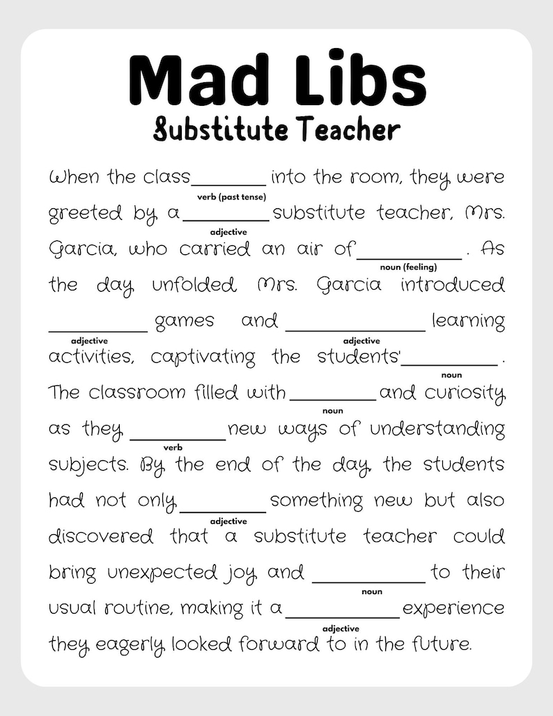 Printable Mad Libs for Kids | Fun Word Game for Classrooms, Road Trips ...