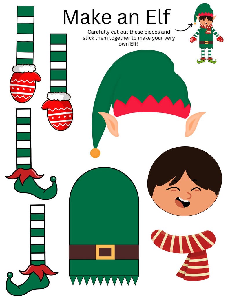 Build an Elf Paper Craft | Christmas Cut and Paste Activity (2-page PDF ...