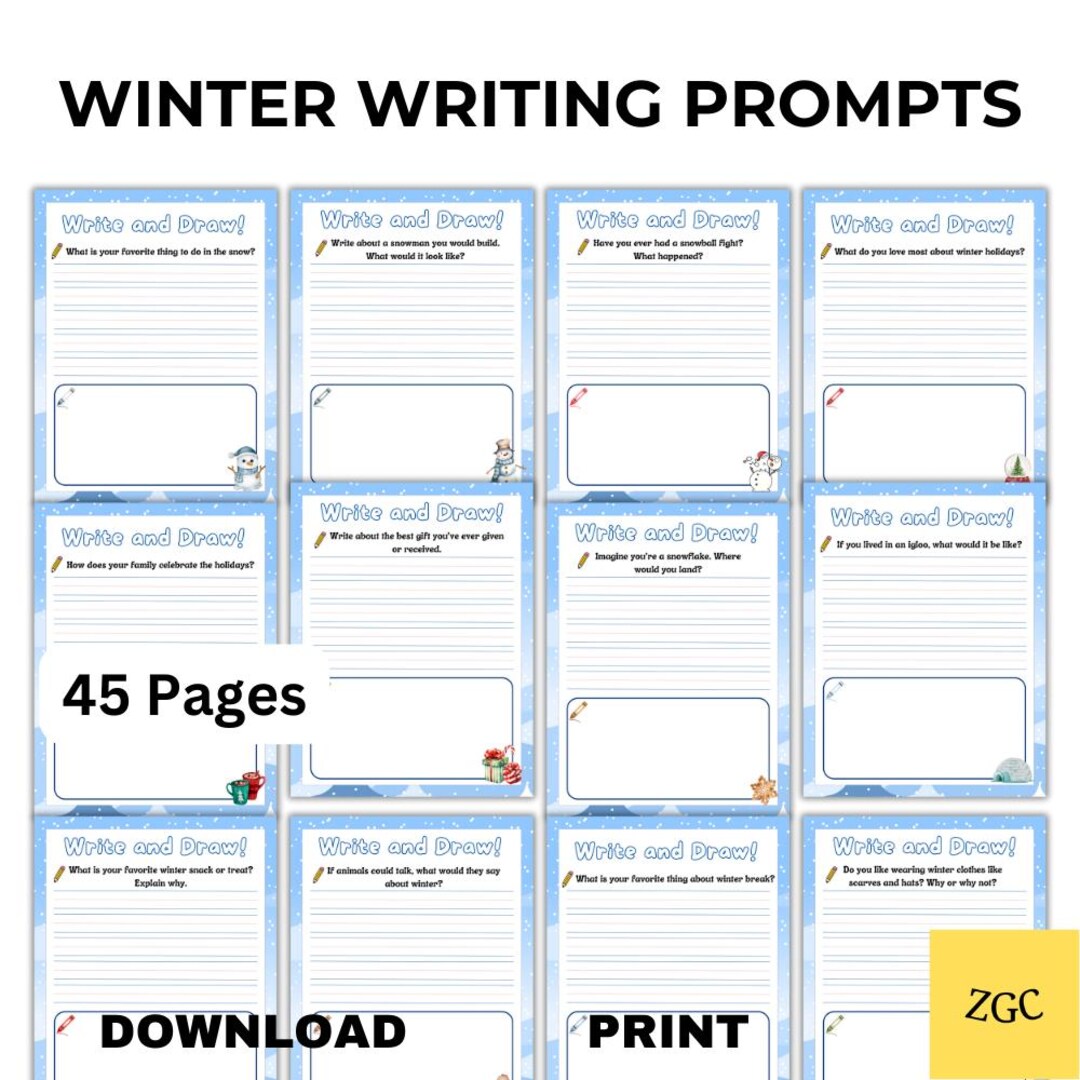 Winter Writing Prompts - 45 Page Write and Draw Activity (digital ...