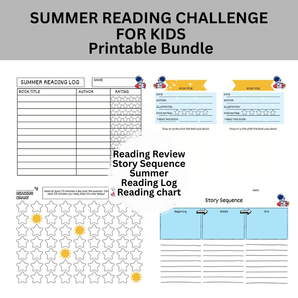 Space Themed Summer Reading Challenge Printable Bundle - 10 Fun Pages ...